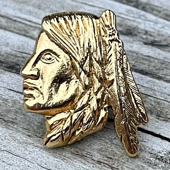 native american | Jewelry | Native American Brave Head Pin Gold Tone ...